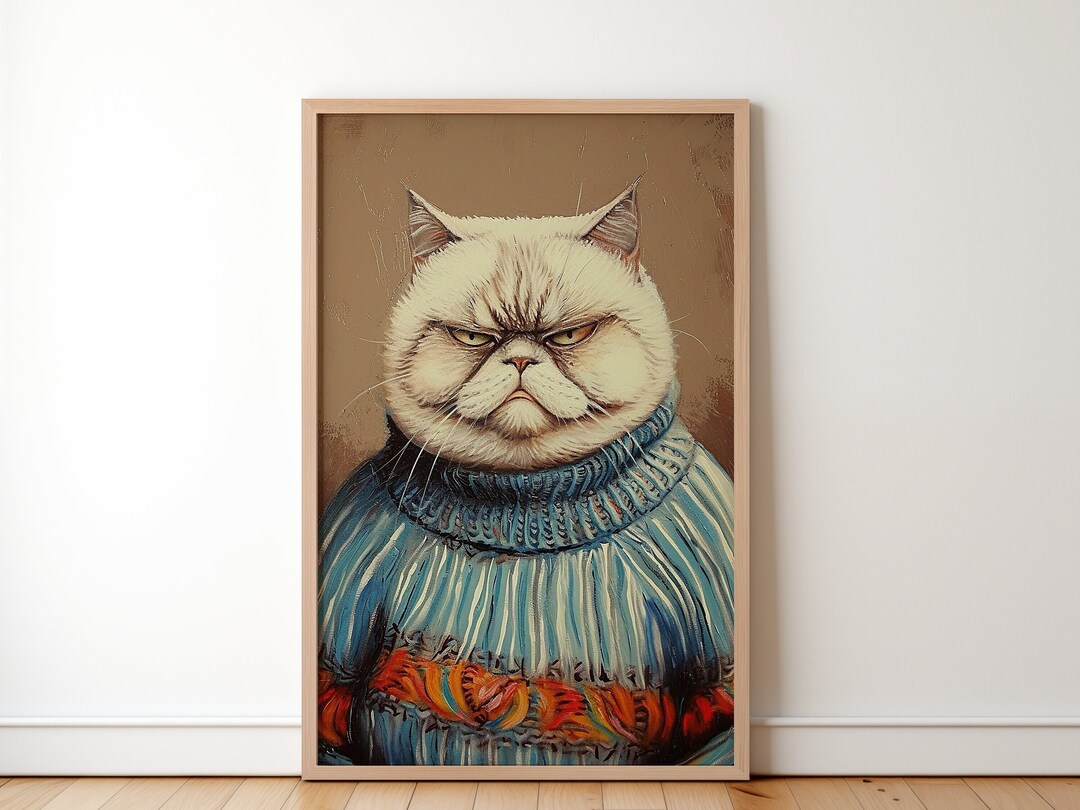 Grumpy Cat in an Ugly Sweater Poster, Chubby Cat in a Cozy Sweatshirt ...
