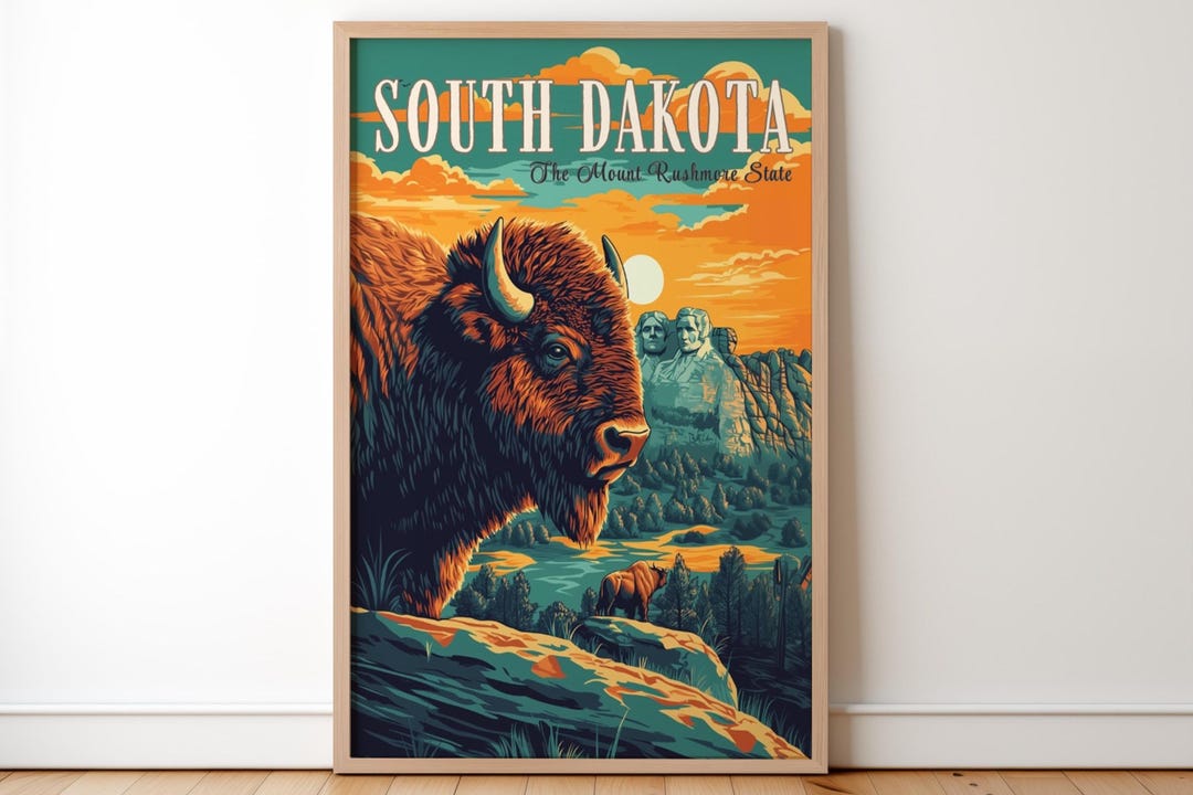 South Dakota Buffalo Bison With Mount Rushmore National Memorial ...