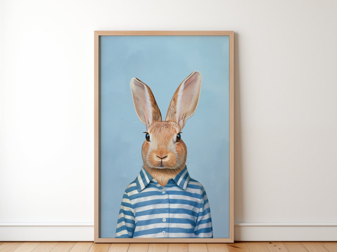 Belgian Rabbit Wearing Blue Pajamas Painting, Cute Animal Wearing ...
