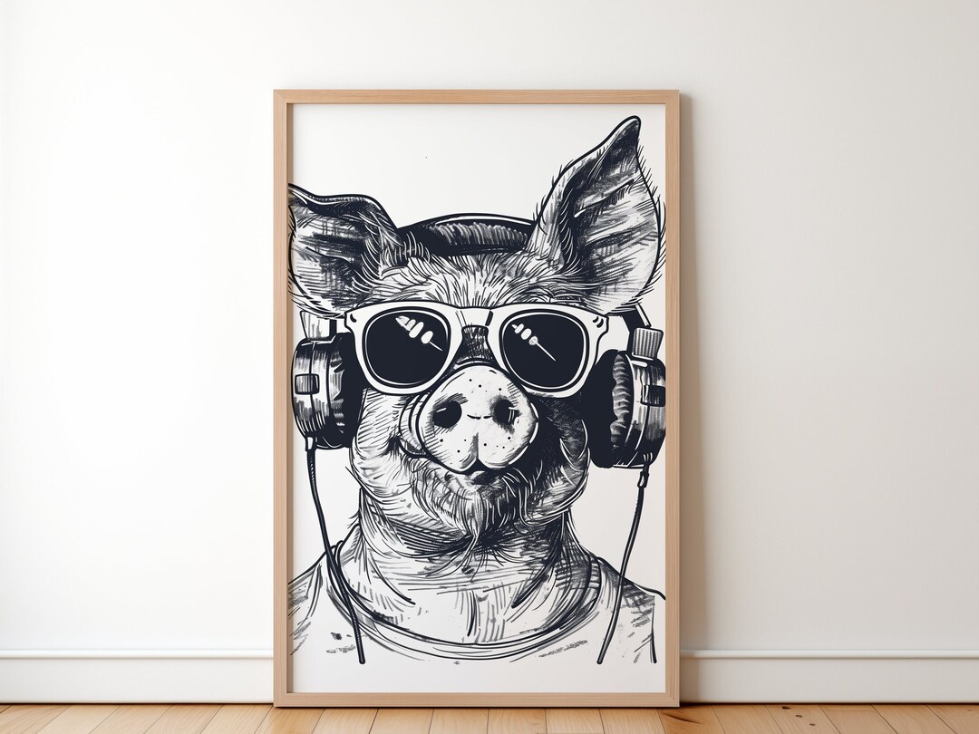 DJ Chubs Poster, Funny Pig Wearing Headphones and Shades Wall Decor ...