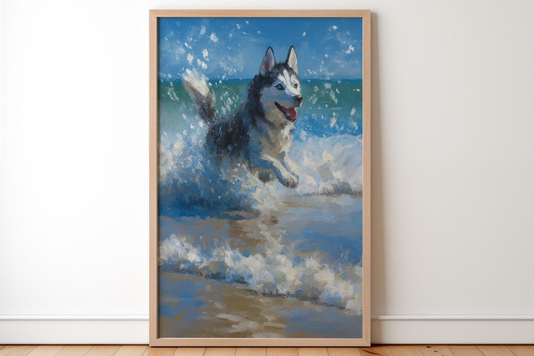 Siberian Husky Ocean Waves Poster: Modern Impressionist Dog Art - Etsy