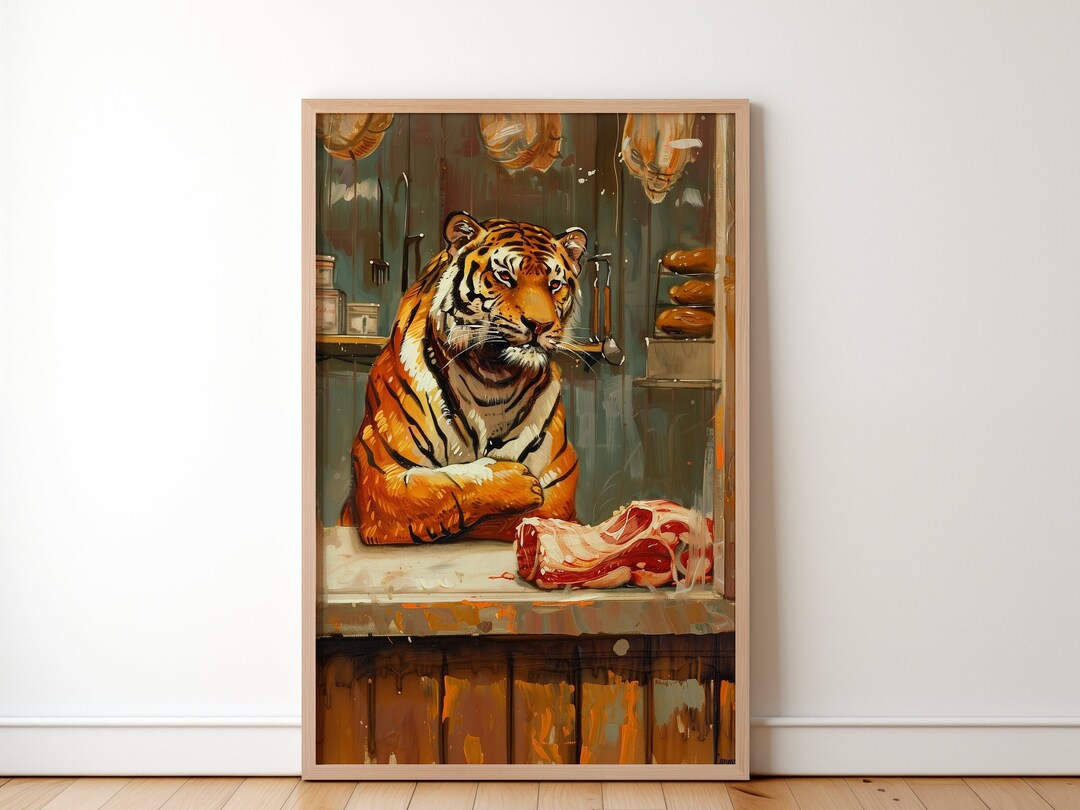 Sir Tiger the Butcher Painting, Funny Tigger at A Butcher Shop Drawing ...