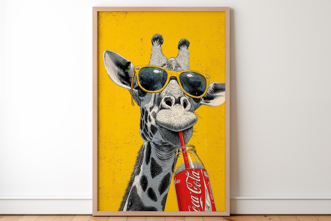 Funny Retro Pop-art Giraffe Drinking Sipping Coke Coca Cola With ...