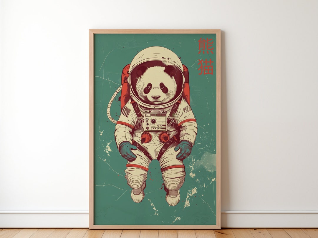 Astronaut Panda Chilling in Space Drawing, Cute Animal Art Poster ...