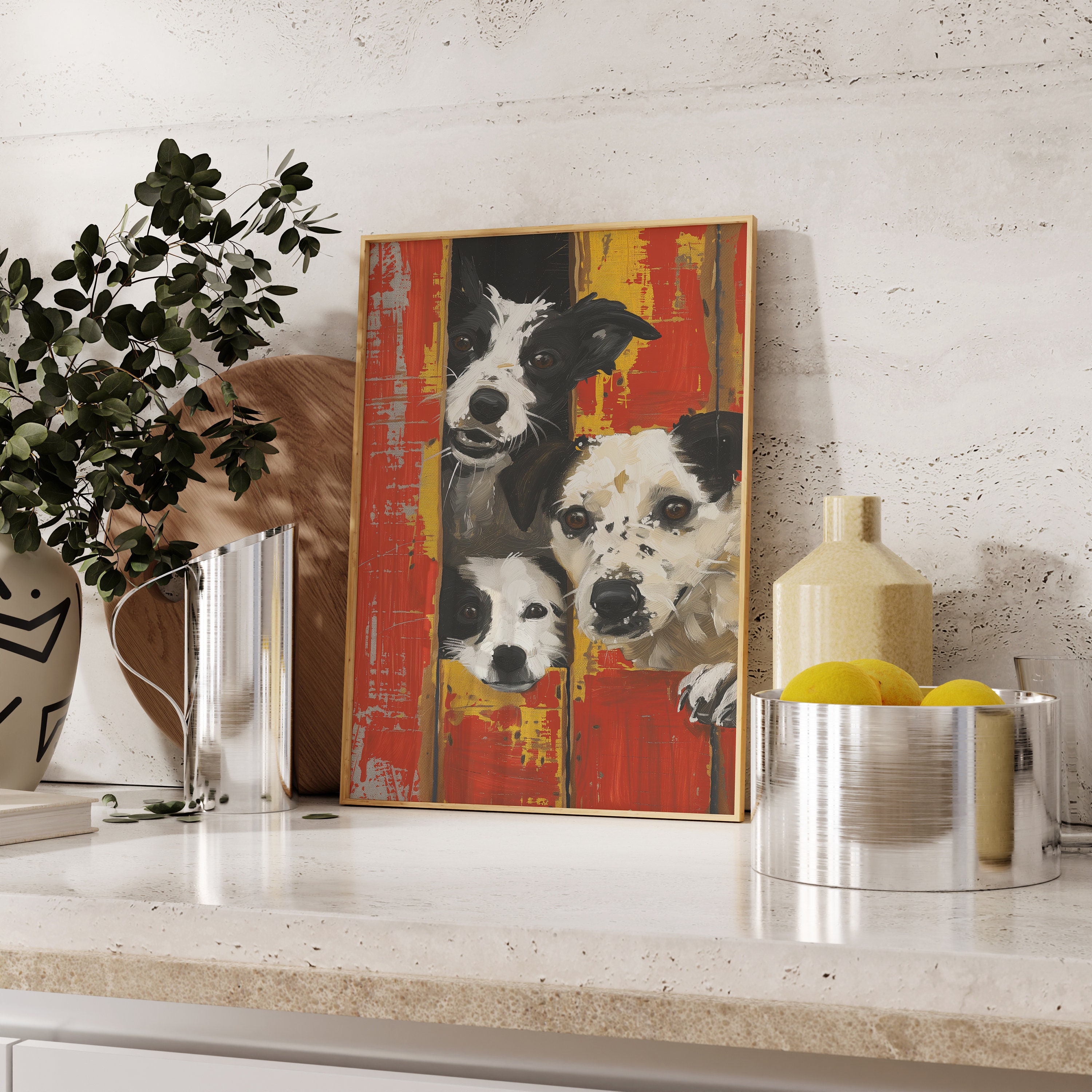 Three Dogs Peaking Out From A Barn Door Wall Painting, Banksy Animal ...