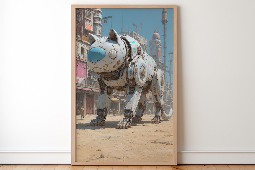 Giant Robot Cat Wall Art, Futuristic Sci Fi Poster, Mechanical Feline ...