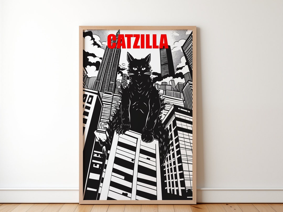 Catzilla Movie Poster, Film Vintage Poster, Gift for Cat Lovers, Funny ...