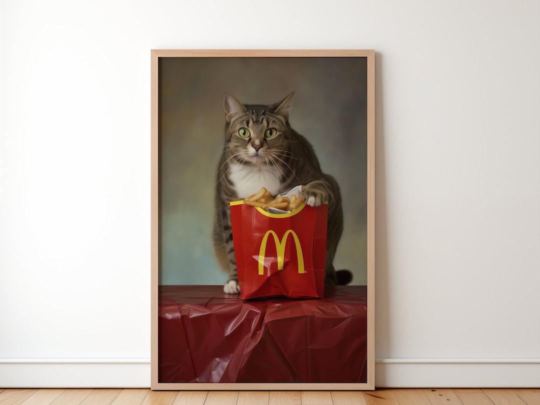 A Cat Sponsor for Mcdonalds Fries Poster, Funny Cat Wall Art, Cute ...