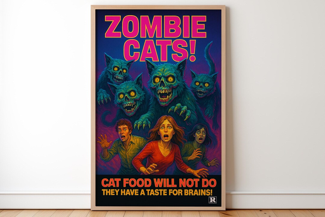Retro Pulp 80s Movie Poster Zombie, Cat Lovers, Funny, Horror, Comedy ...