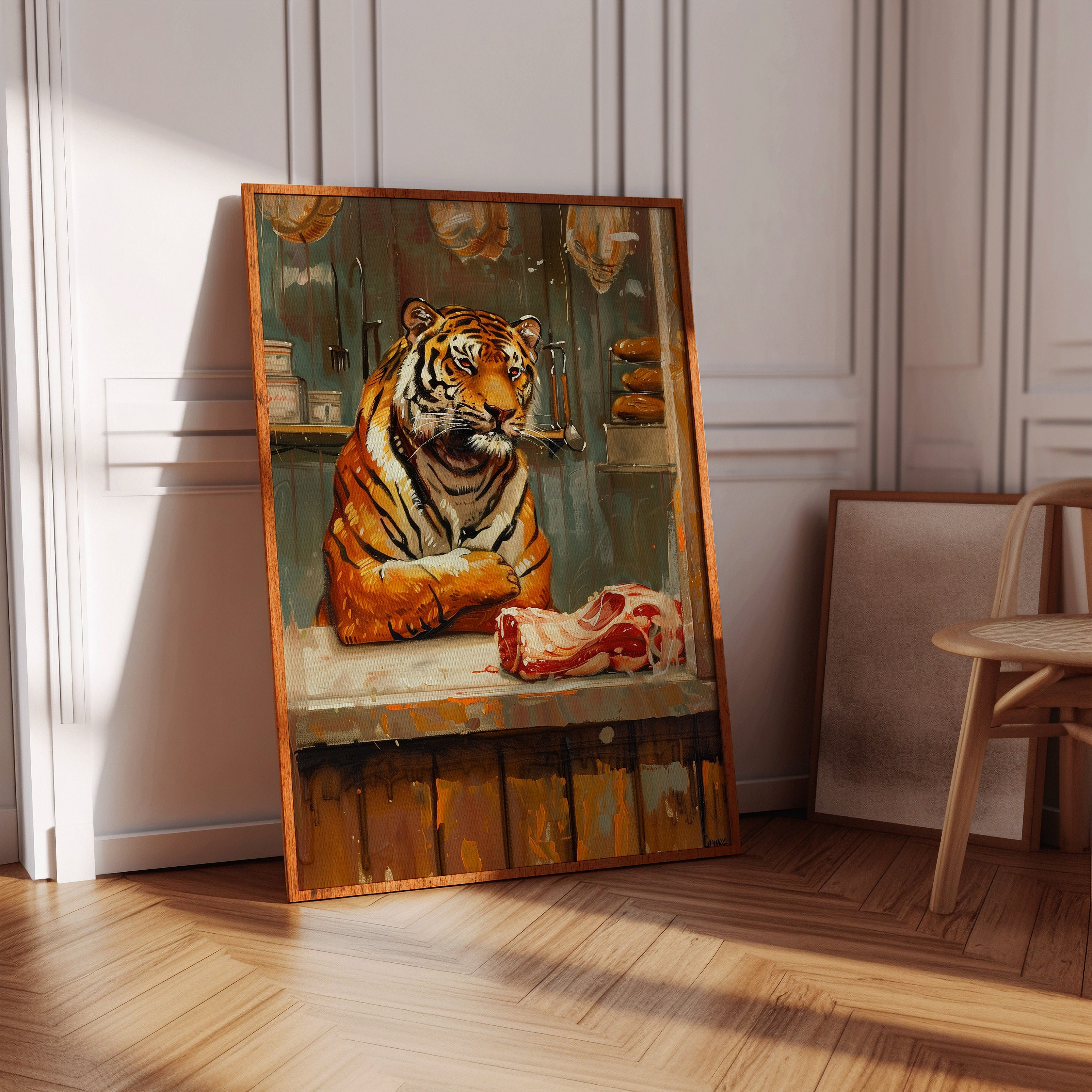 Sir Tiger the Butcher Painting, Funny Tigger at A Butcher Shop Drawing ...