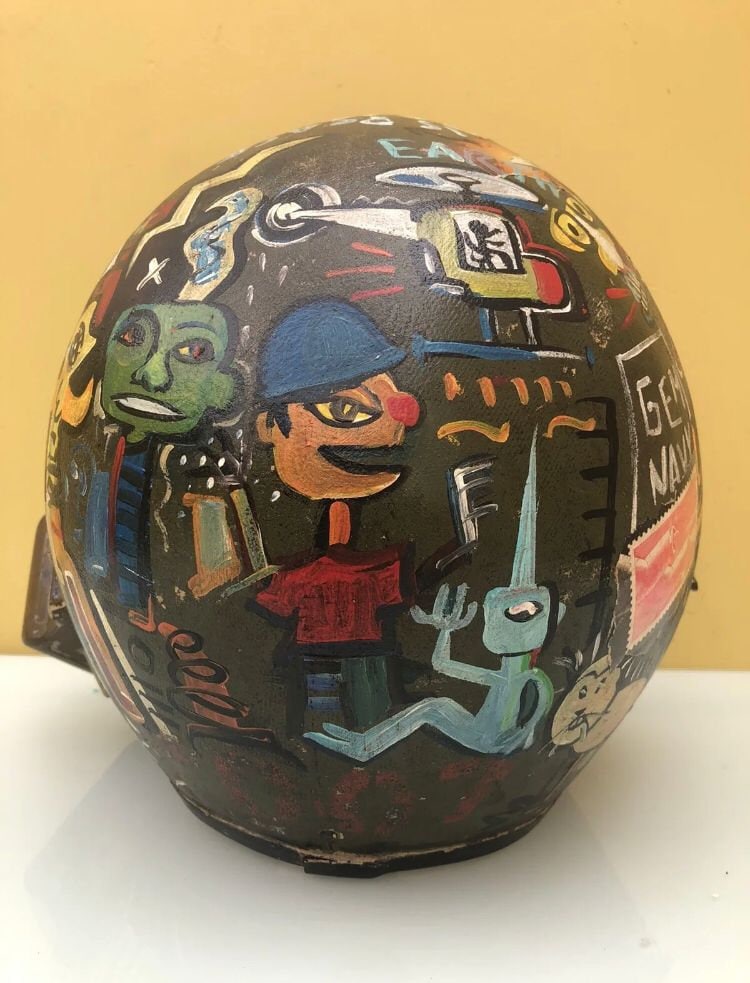 Jean-michel Basquiat Military Helmet Painted With Acrylic, Signed, Work ...