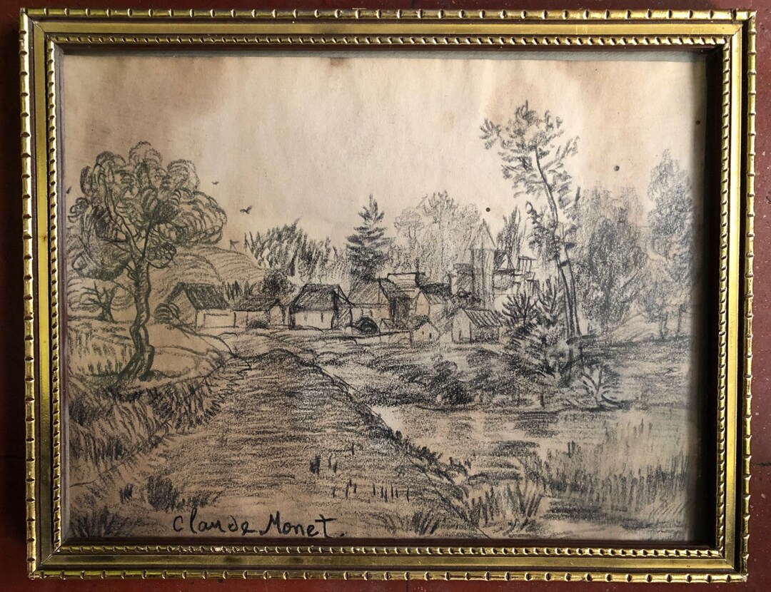 Claude Monet Pencil Graphite Drawing on Paper Hand Signed Framed Art - Etsy