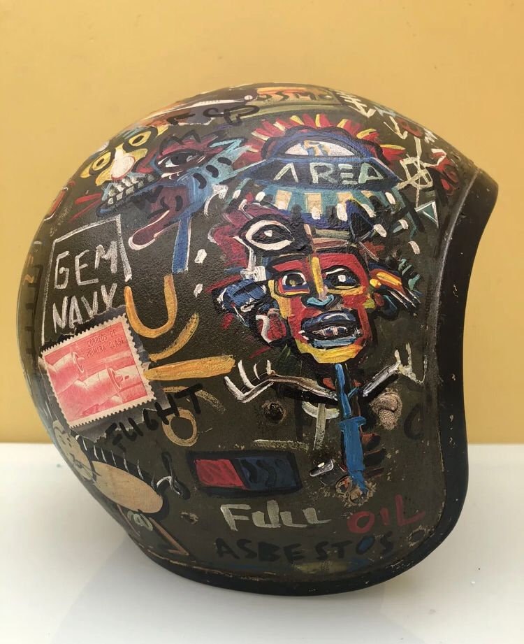 Jean-michel Basquiat Military Helmet Painted With Acrylic, Signed, Work ...