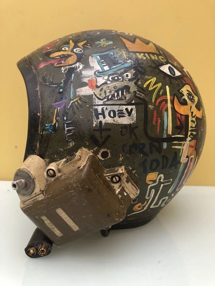 Jean-michel Basquiat Military Helmet Painted With Acrylic, Signed, Work ...
