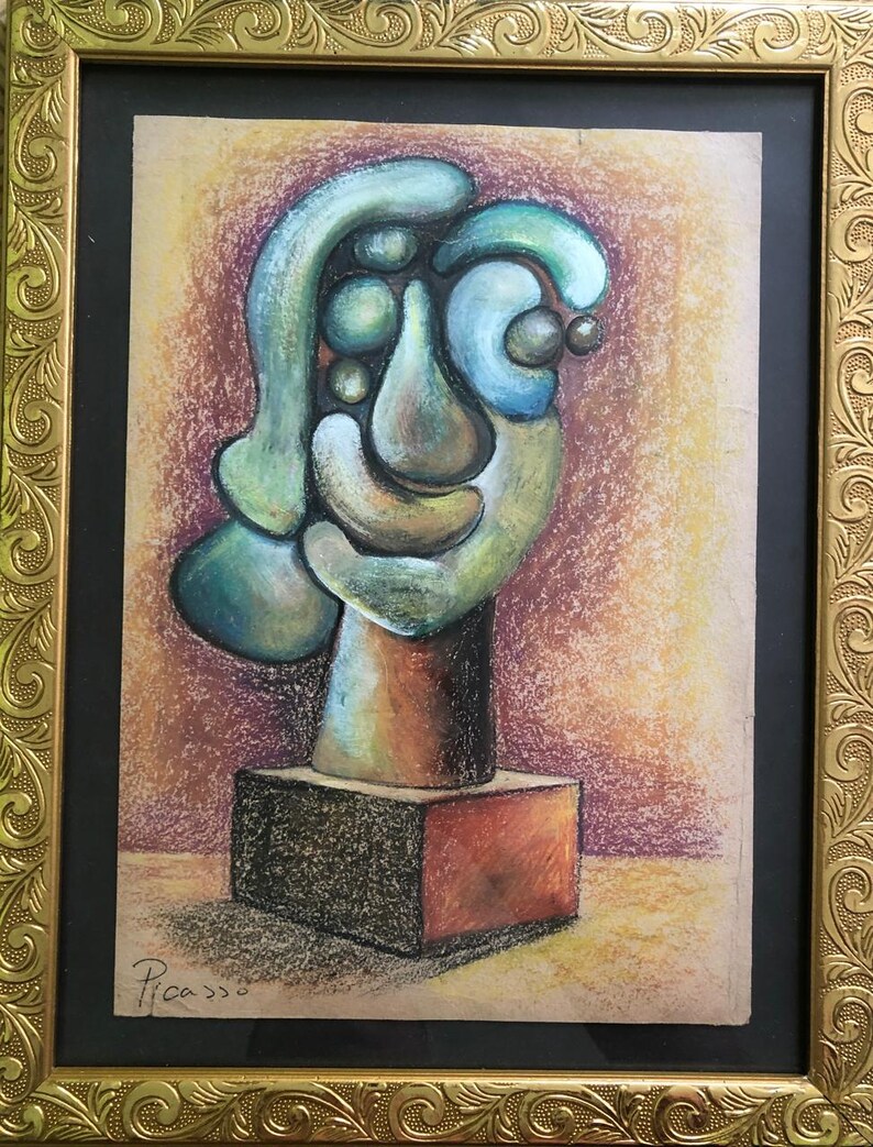 Pablo Picasso Drawing on Cardboard Hand Signed Framed Art Expressionist ...