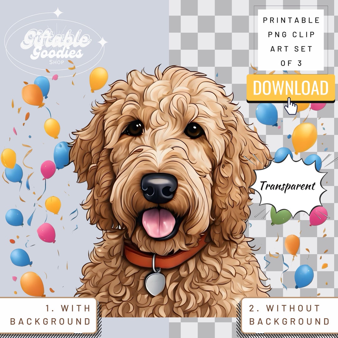 Goldendoodle Dog Birthday Dog Clip Art Downloadable Set of 3 ...