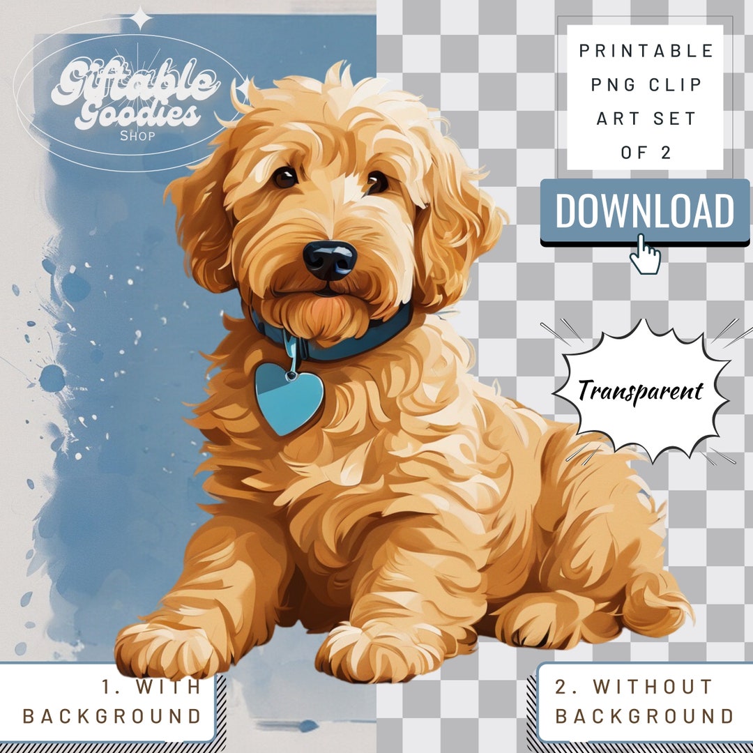Goldendoodle Dog PNG Clip Art Bundle, Funny Dog Printable, Cute Golden ...