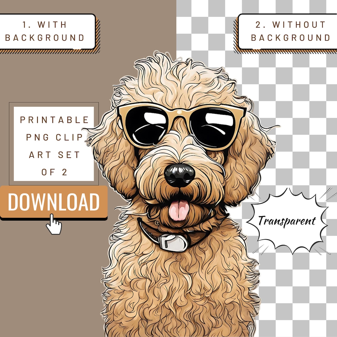 Goldendoodle PNG Dog Sunglasses Clip Art Downloadable Set of 2 ...