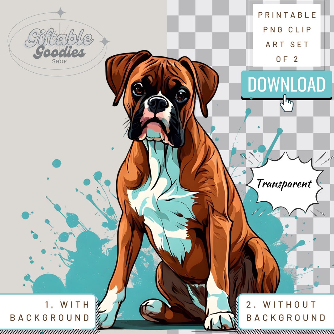 Boxer Dog PNG Dog Clip Art Downloadable Set of 3, Transparent PNG ...