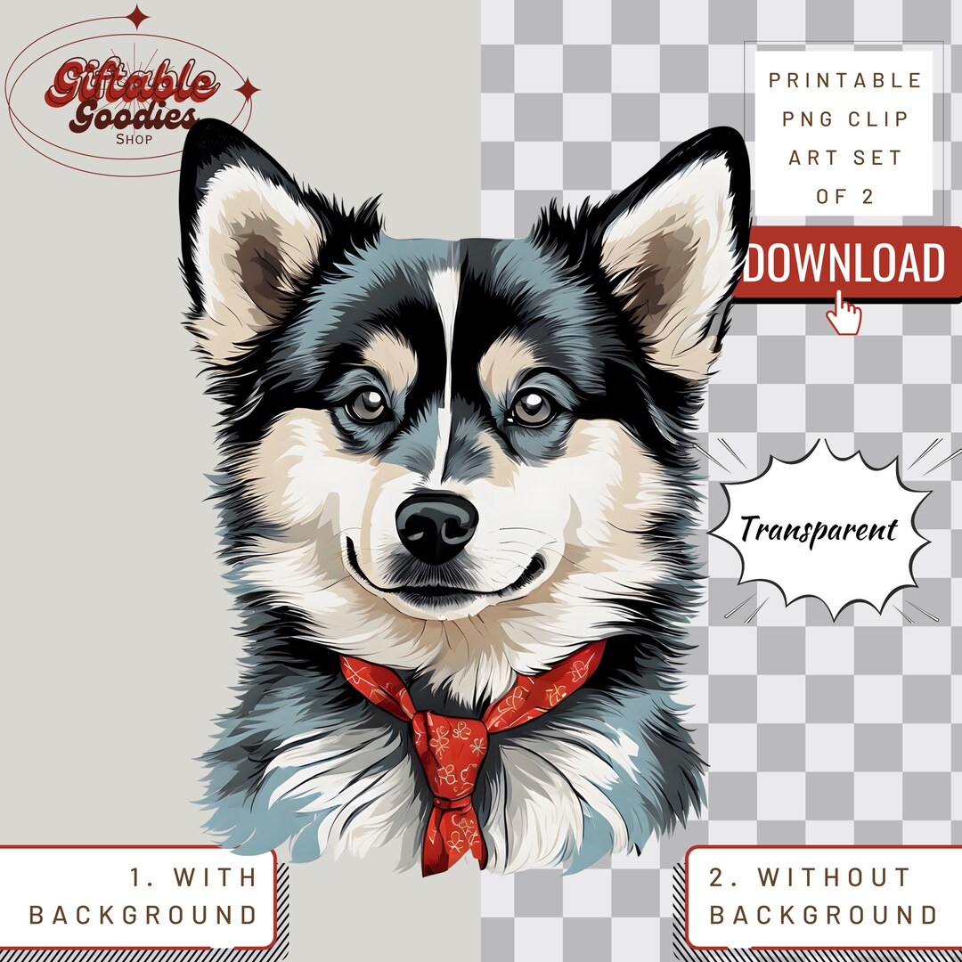 Pomsky PNG Dogs Clip Art Downloadable Set of 2, DIY Project Transparent ...