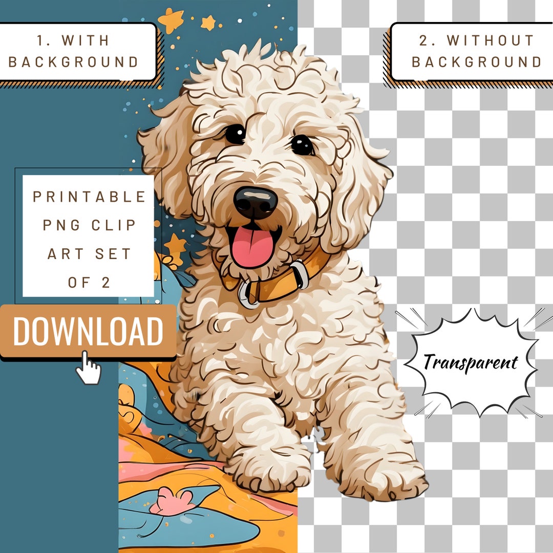Goldendoodle PNG Dog Clip Art Downloadable Set of 2, Transparent PNG ...