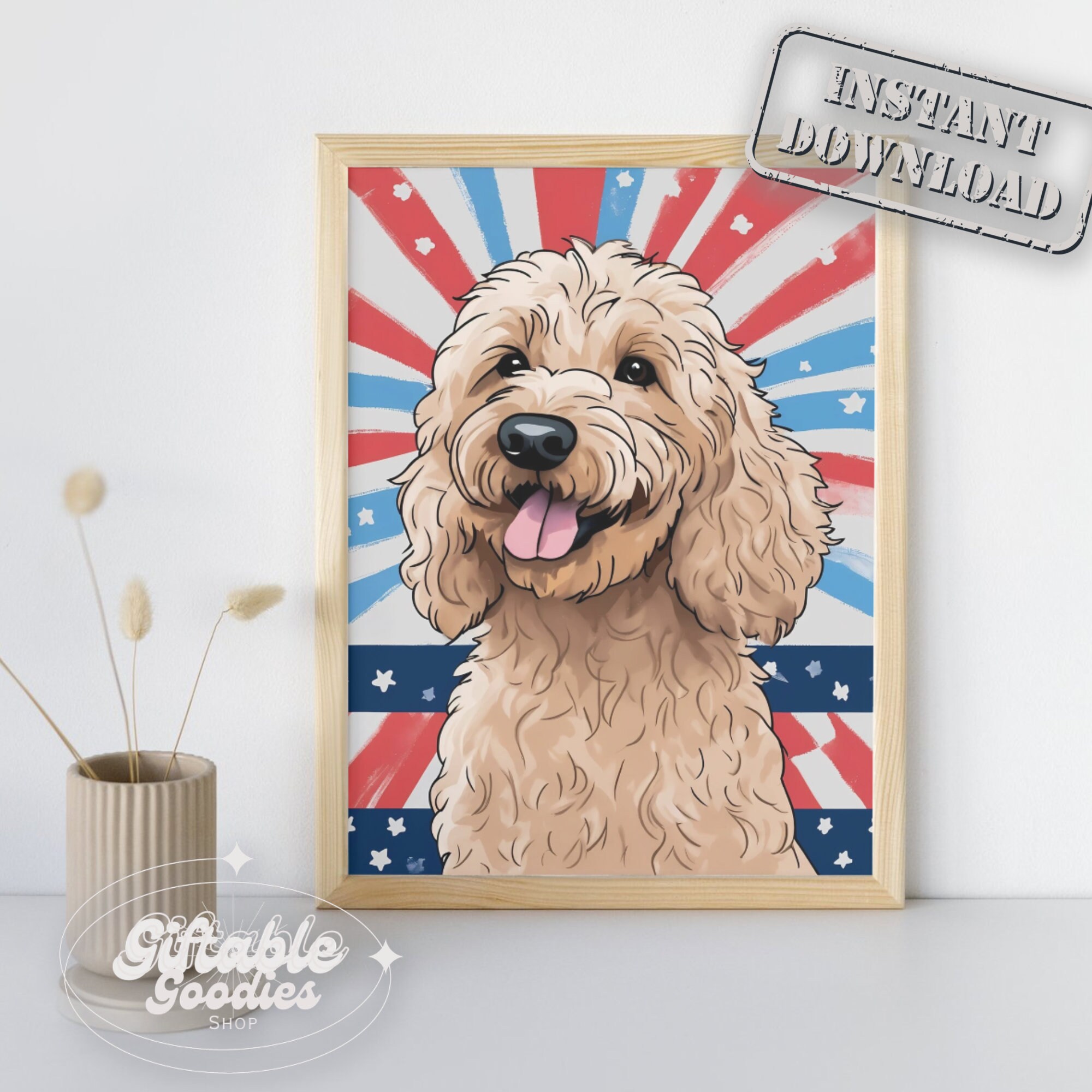 Goldendoodle Dog USA PNG Clip Art Bundle, Funny Dog Printable, Cute ...