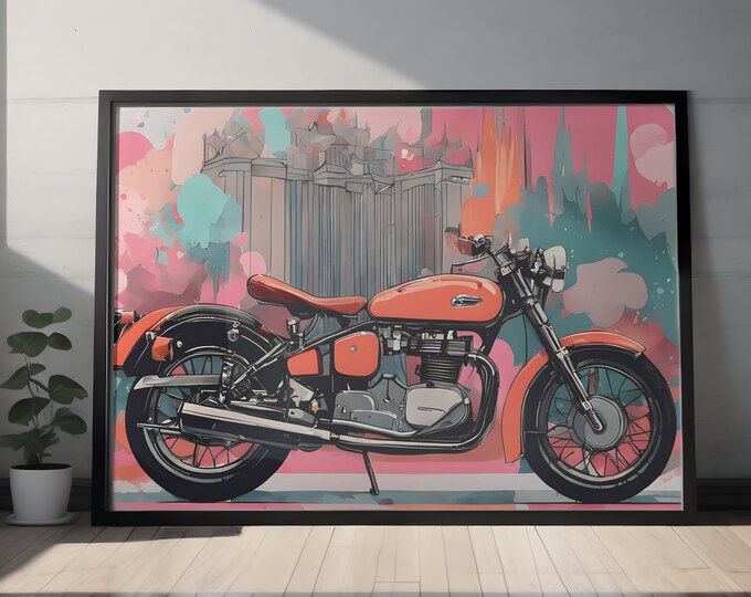 Vintage Motorcycle Poster Pink Art ~ Classic Bike Fine Art Print ...