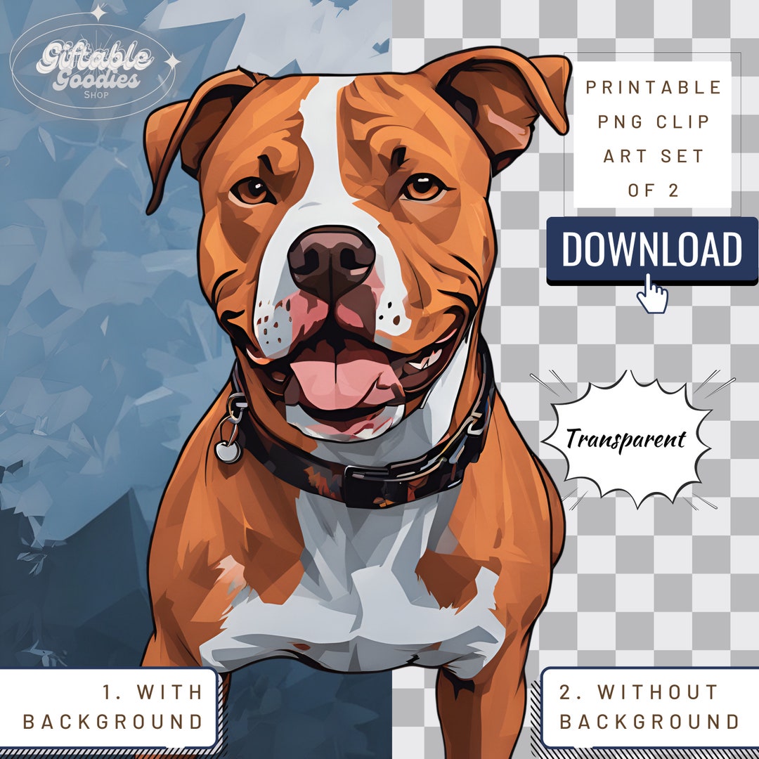 Pitbull PNG Dog Clipart Downloadable Set of 2, Transparent PNG Graphic ...