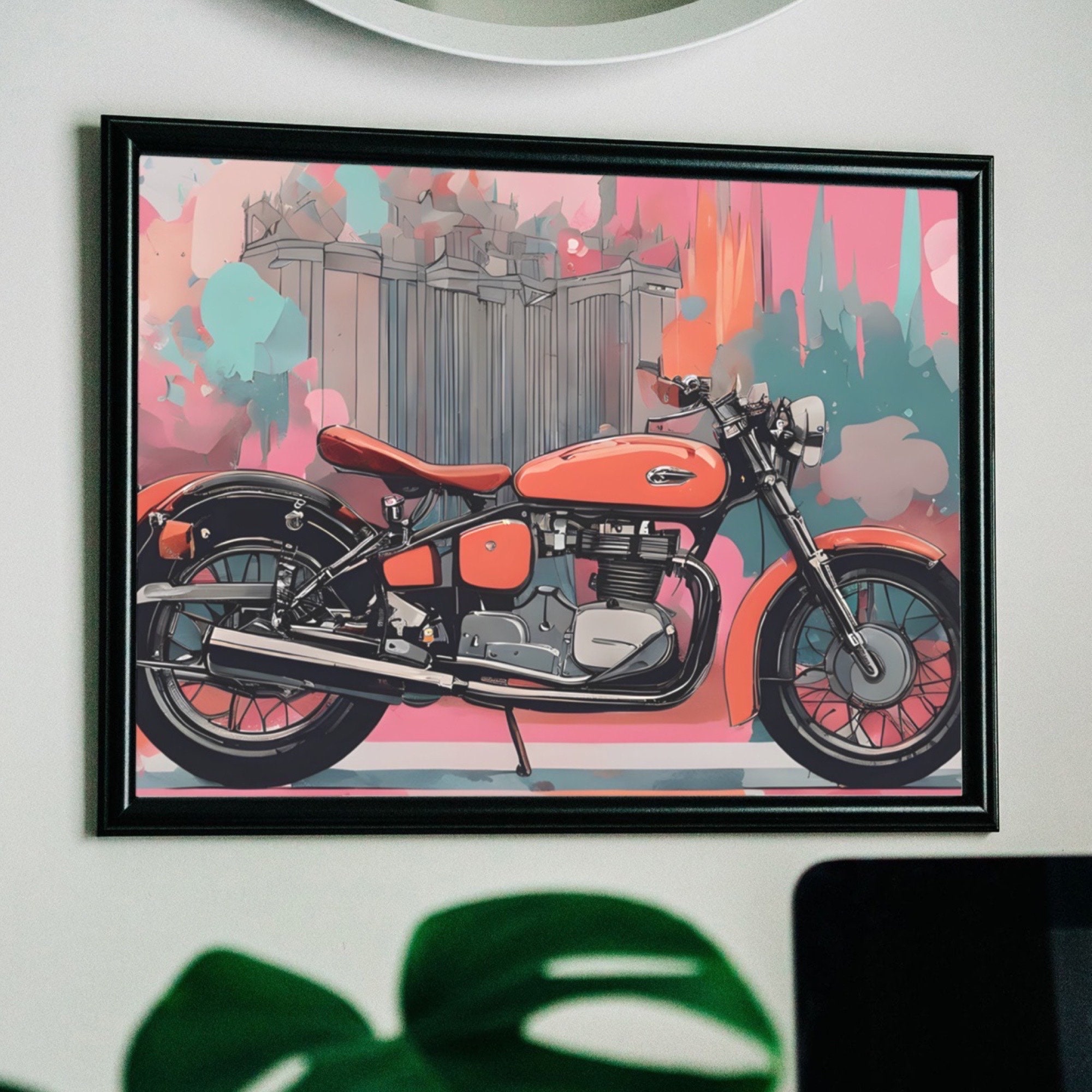 Vintage Motorcycle Poster Pink Art Classic Bike Fine Art Print Motogp ...