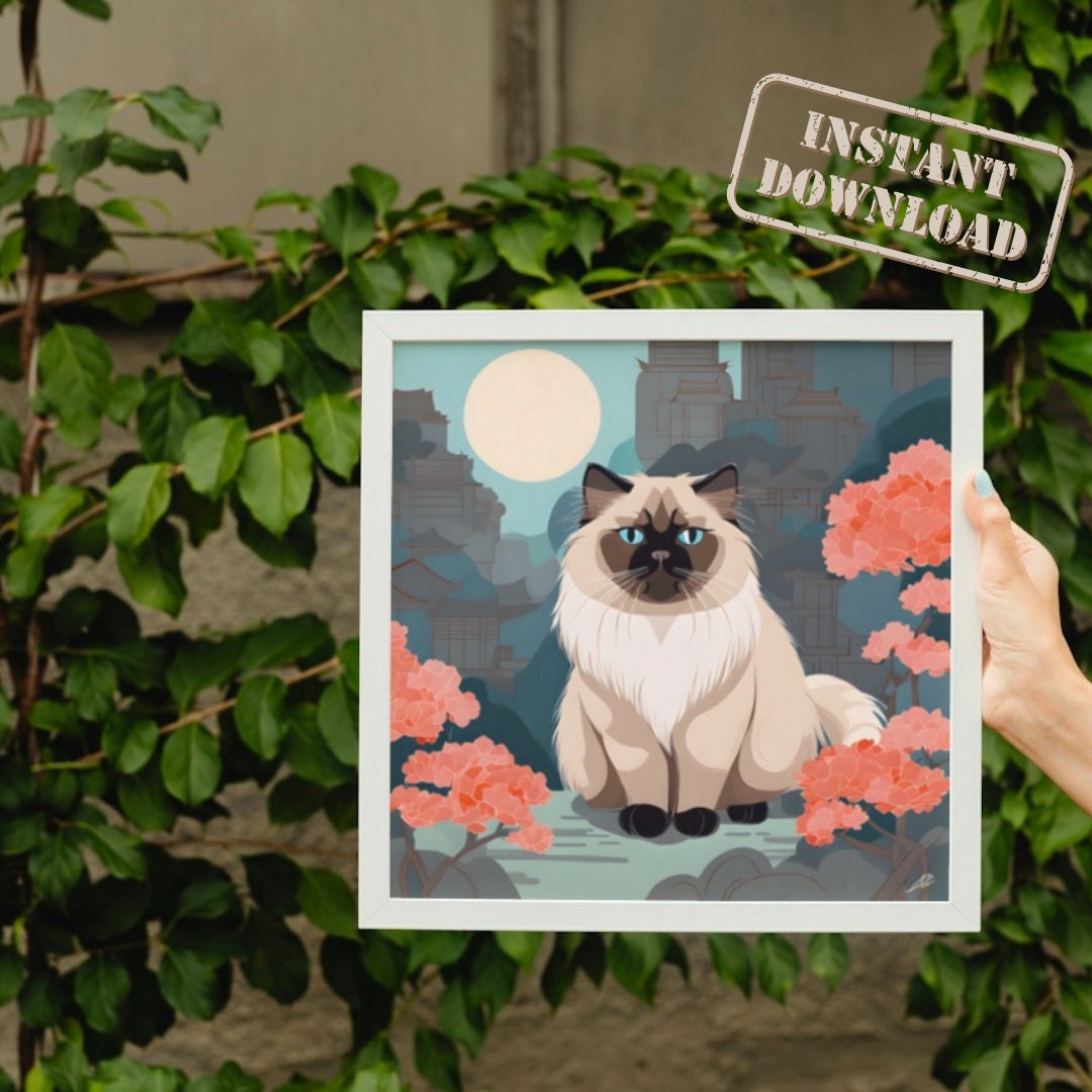 Kitty Printable Cat Art Instant Digital Download Ragdoll Cat Housewarming Gift Cute Cat Floral ...