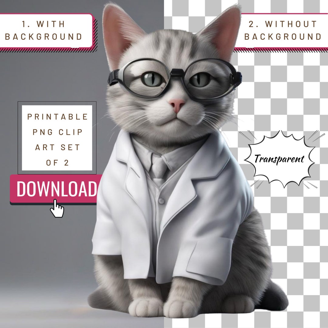 Cat Doctor Labcoat Art Instant Download Set, Funny Kitten Glasses ...