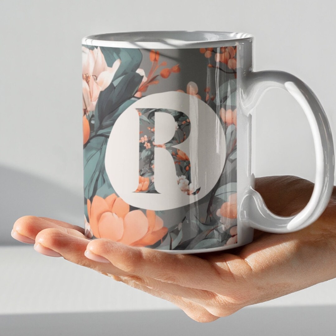 Letter Mug Floral Print Coffee Mug Personalized Birthday Gift for Mom ...