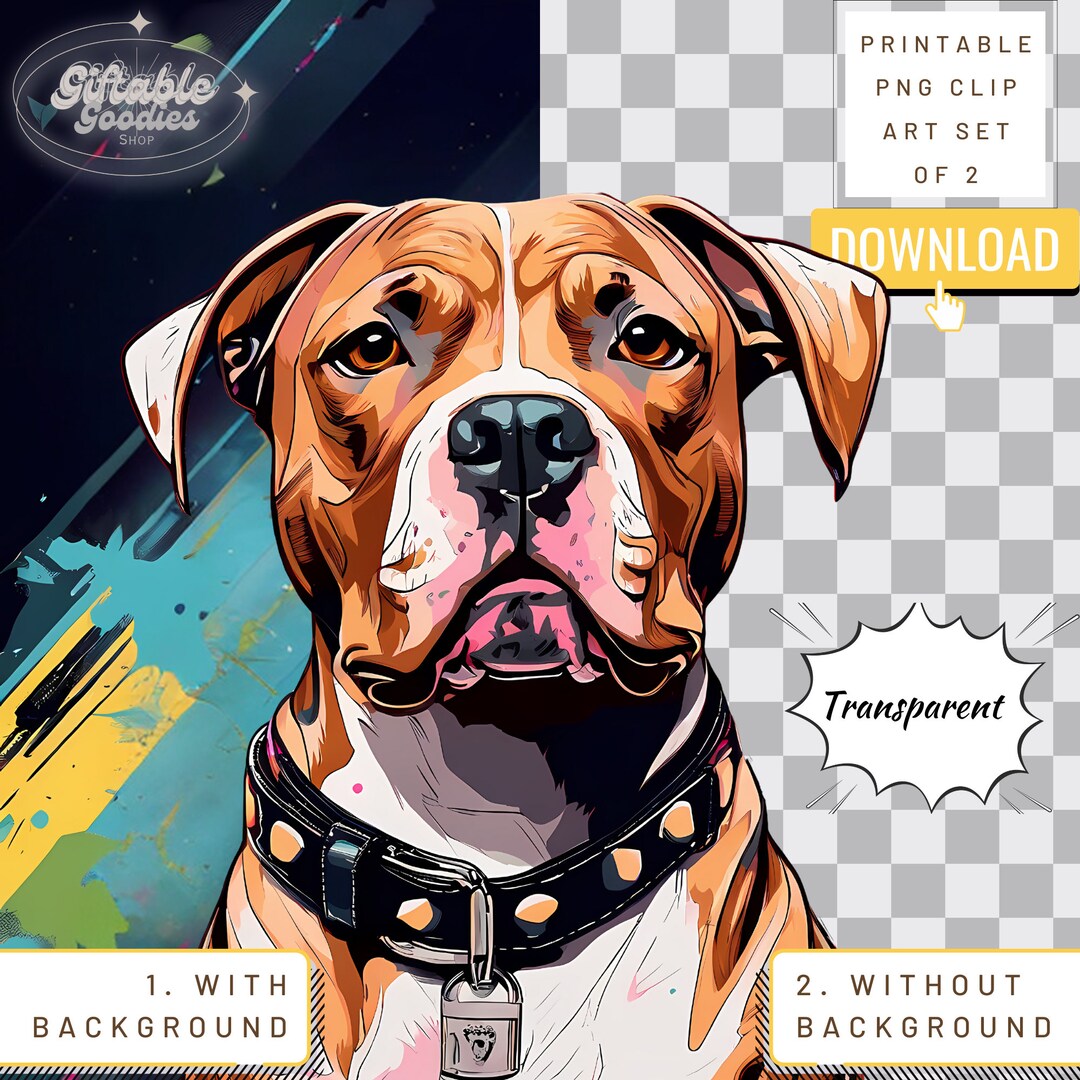 Pitbull PNG Dog Clipart Downloadable Set of 2, Transparent PNG Graphic ...
