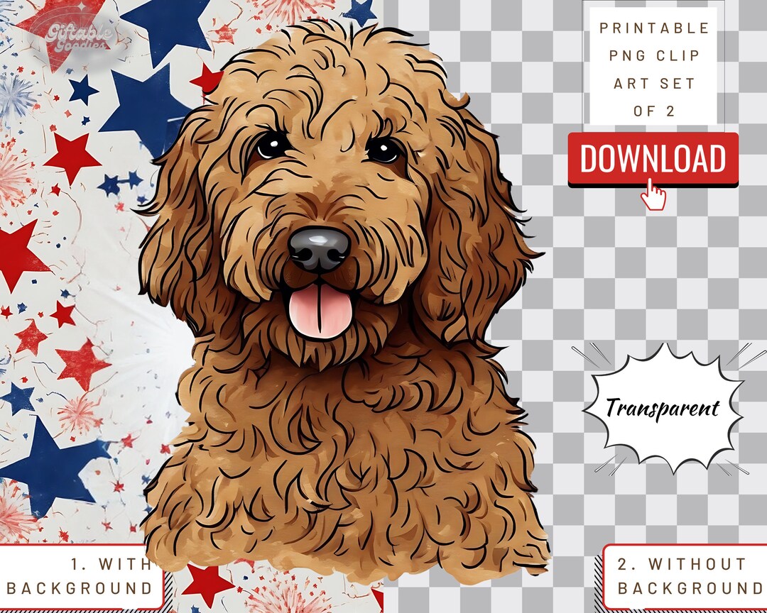 Goldendoodle Dog USA PNG Clip Art Bundle, Funny Dog Printable, Cute ...