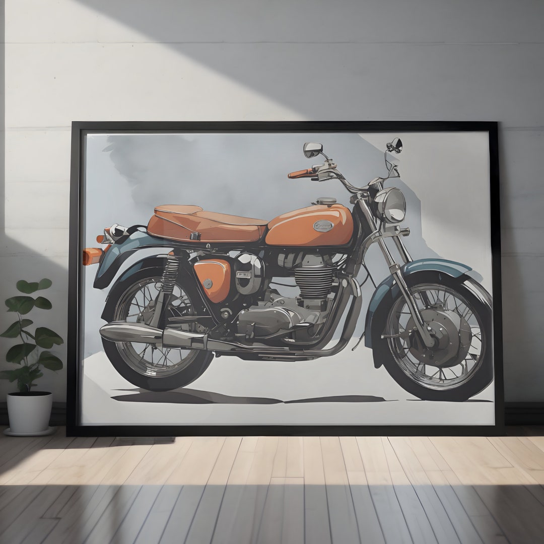 Vintage Motorcycle Art Poster Classic Bike Print Motogp Art Man Cave or ...