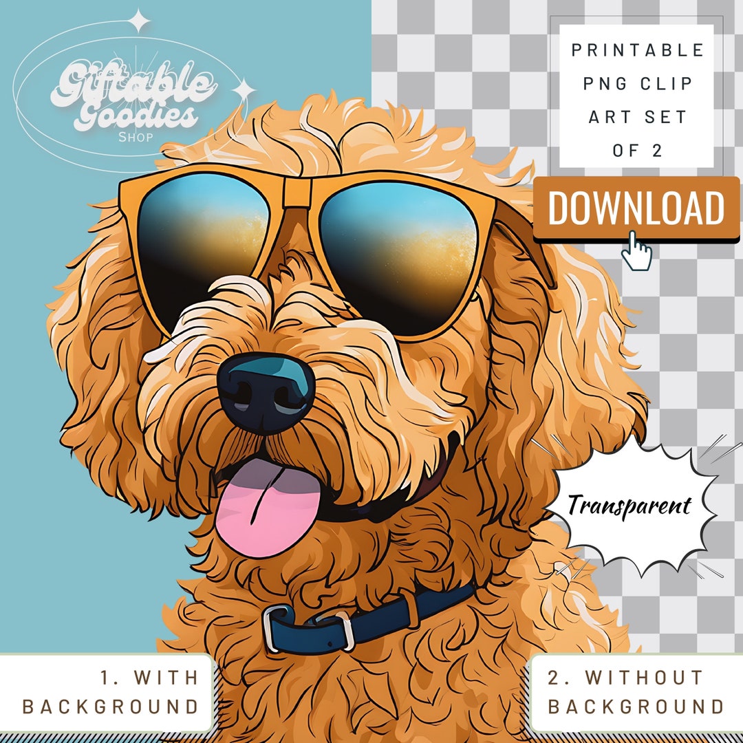 Goldendoodle Dog Glasses PNG Clip Art Bundle, Funny Dog Printable, Cute ...
