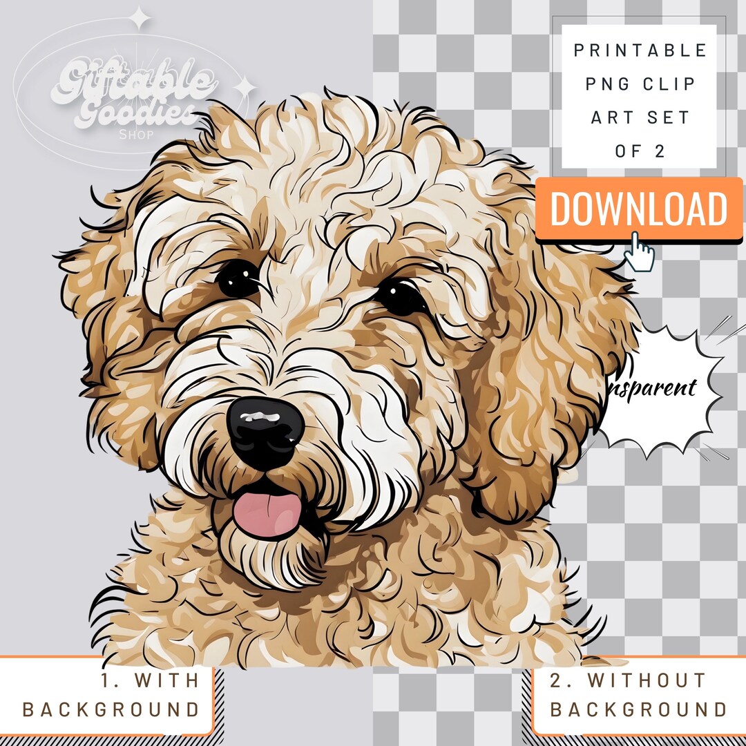 Goldendoodle Dog PNG Clip Art Bundle, Funny Dog Printable, Cute Golden ...