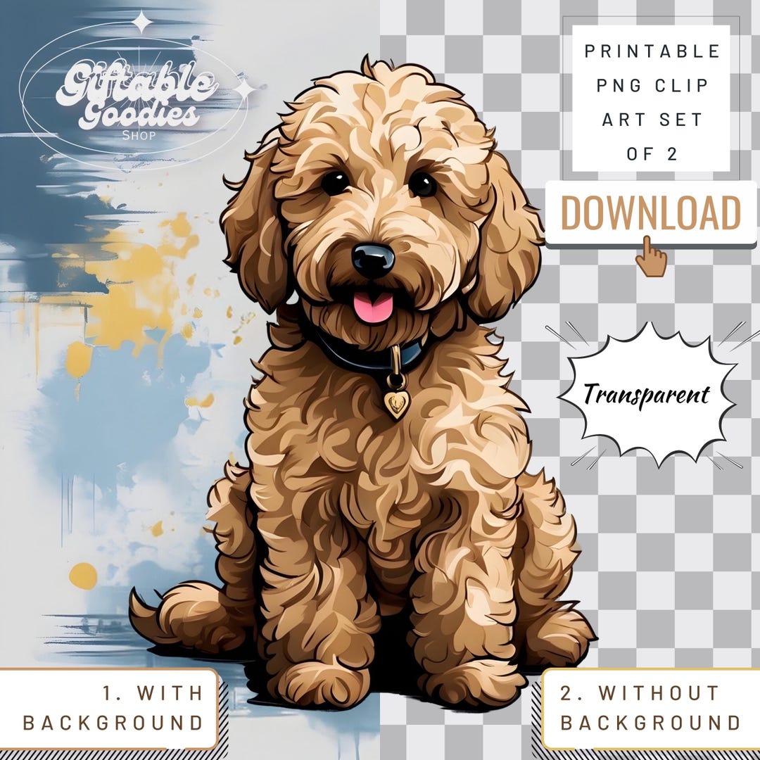 Goldendoodle Dog PNG Clip Art Bundle, Funny Dog Printable, Cute Golden ...