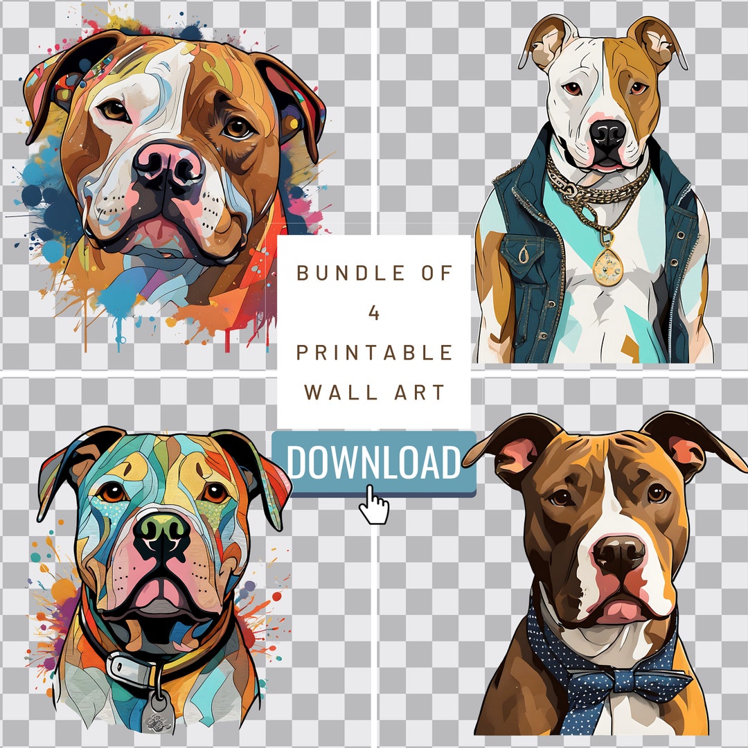Pitbull Art Bundle Digital Download Set of 4 Pitbull Transparent PNG ...