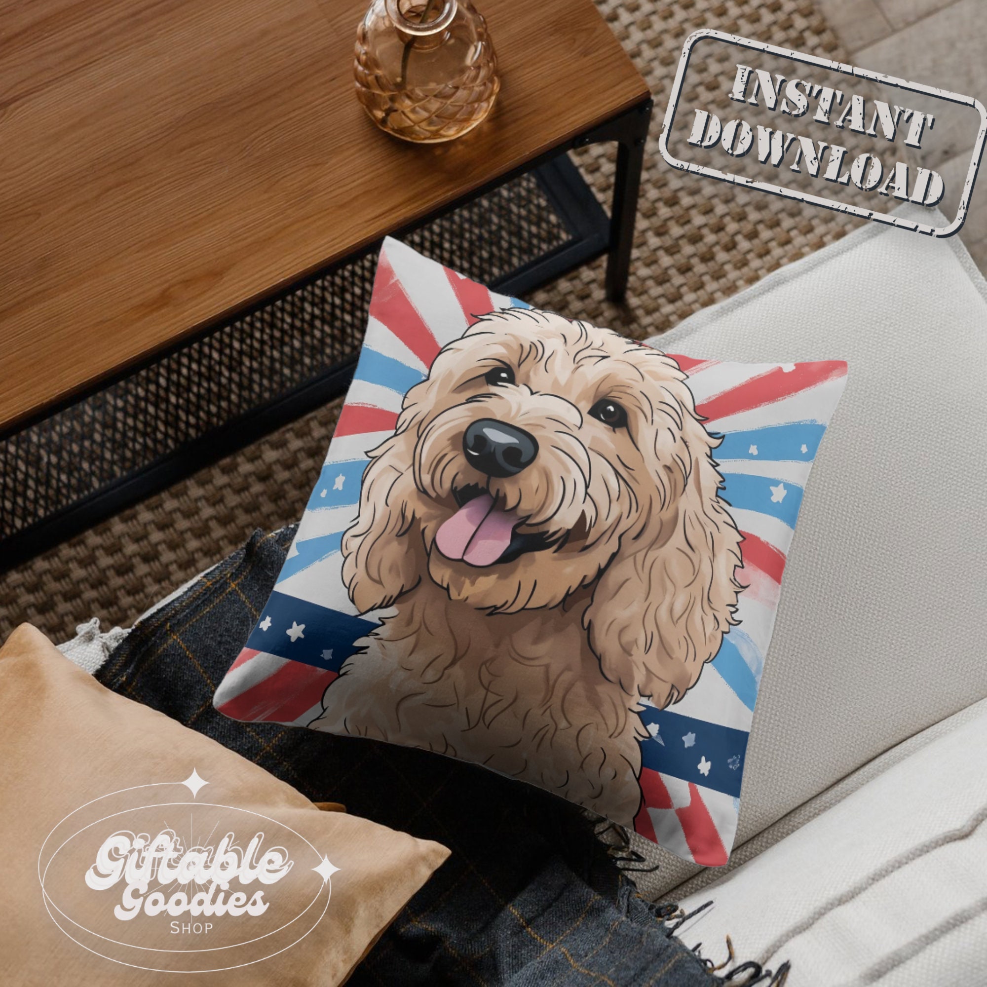 Goldendoodle Dog USA PNG Clip Art Bundle, Funny Dog Printable, Cute ...