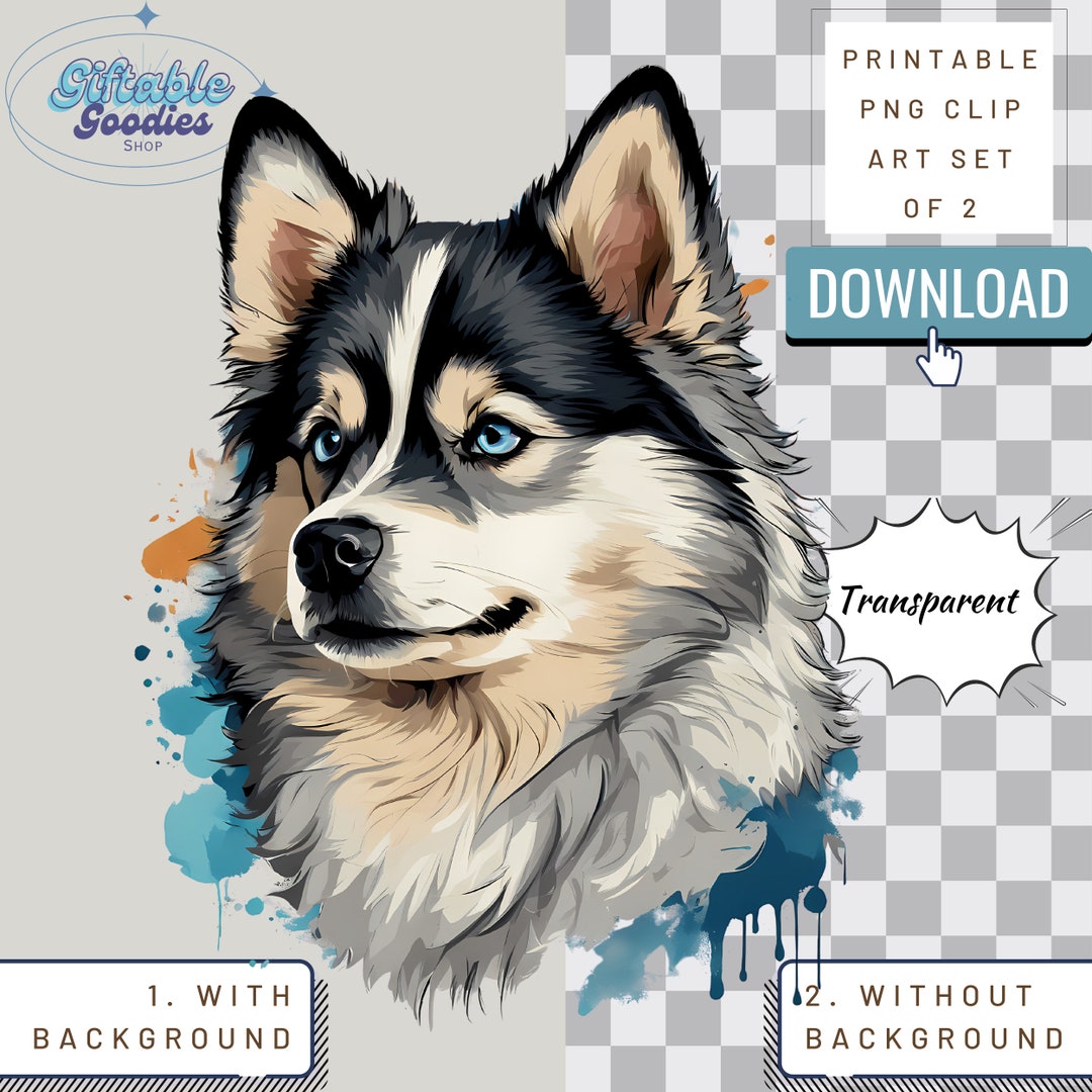 Pomsky PNG Dogs Clip Art Downloadable Set of 2, DIY Project Transparent ...