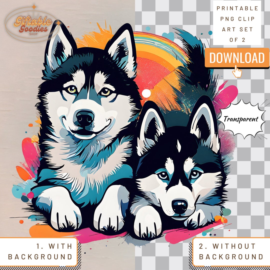Husky PNG Dogs Clip Art Downloadable Set of 2, DIY Project Transparent ...