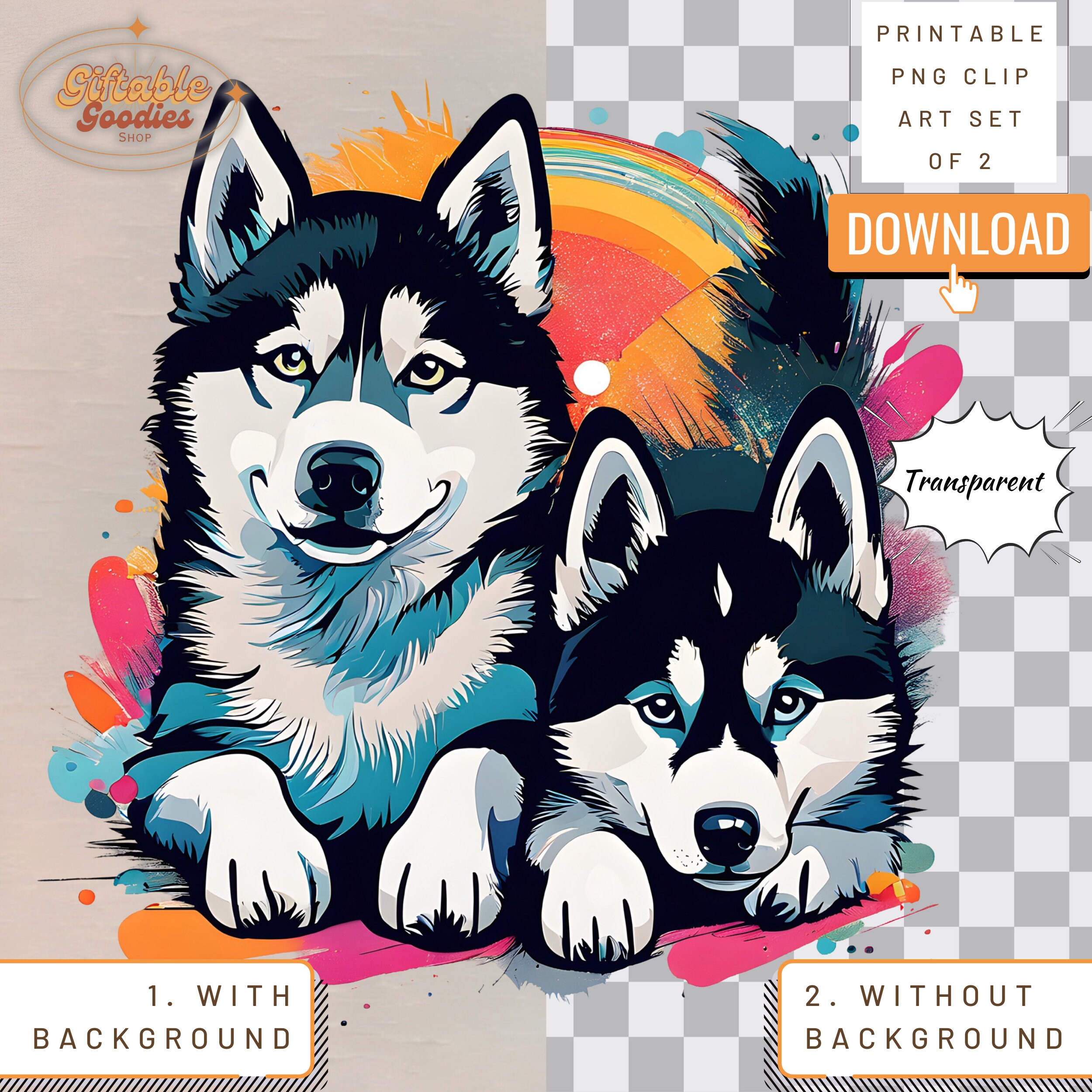 Husky PNG Dogs Clip Art Downloadable Set of 2, DIY Project Transparent ...
