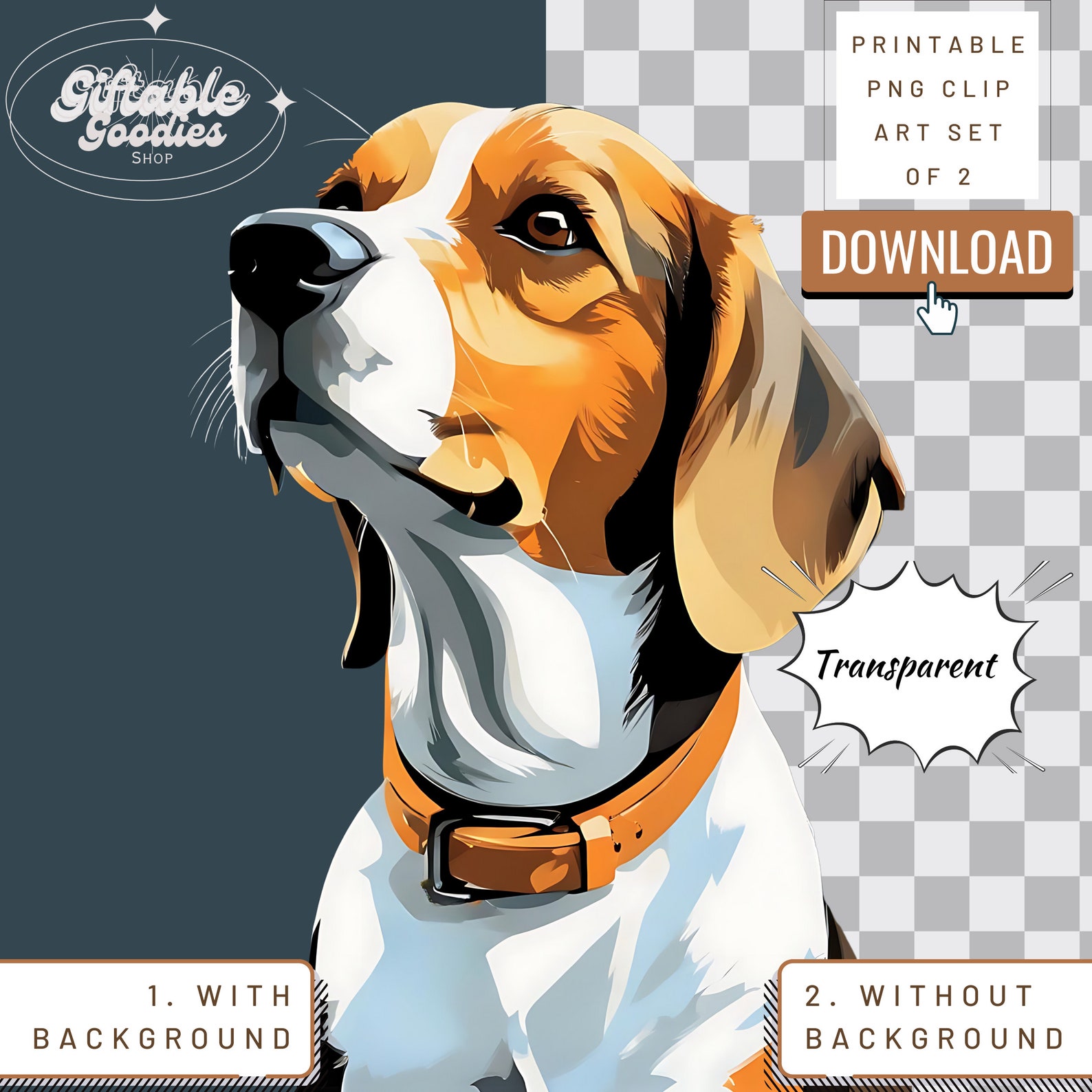 Beagle PNG Dogs Clip Art Downloadable Set of 2, DIY Project Transparent ...