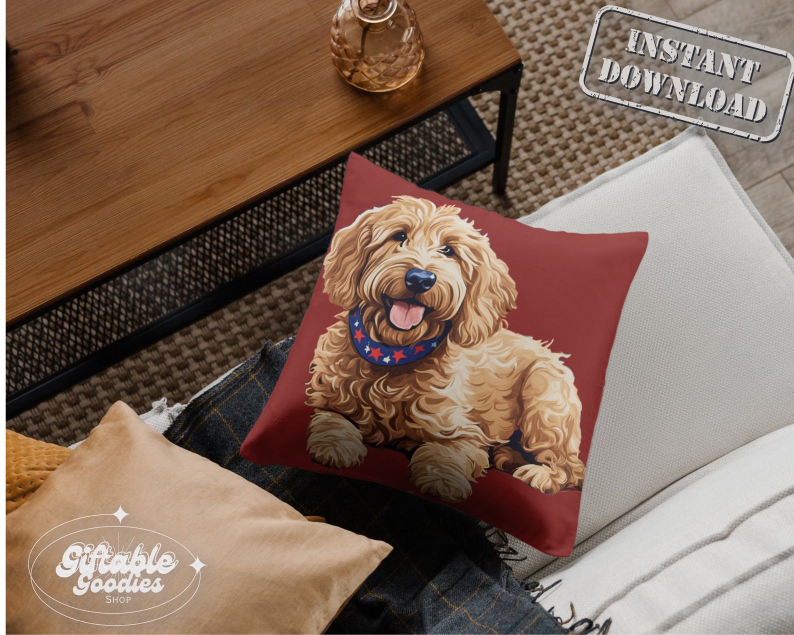 Goldendoodle Dog USA PNG Clip Art Bundle, Funny Dog Printable, Cute ...