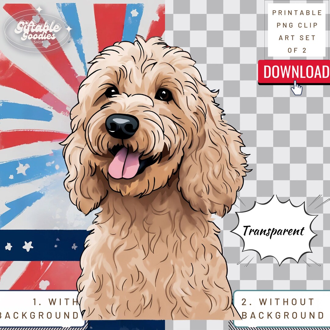Goldendoodle Dog USA PNG Clip Art Bundle, Funny Dog Printable, Cute ...