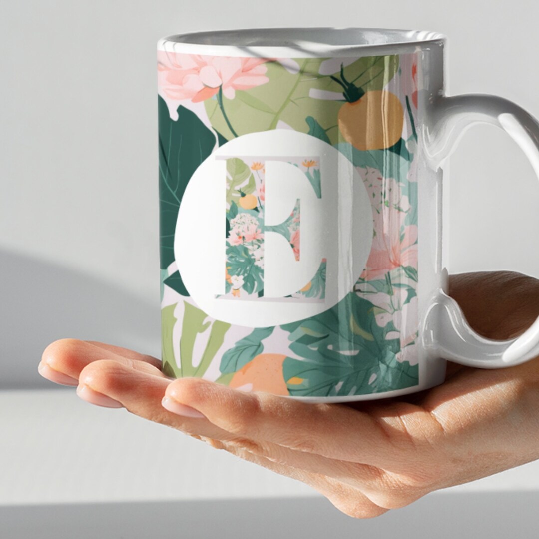 Custom Initial Floral Mug, Monogram Lettter Mug for Mothers Day ...