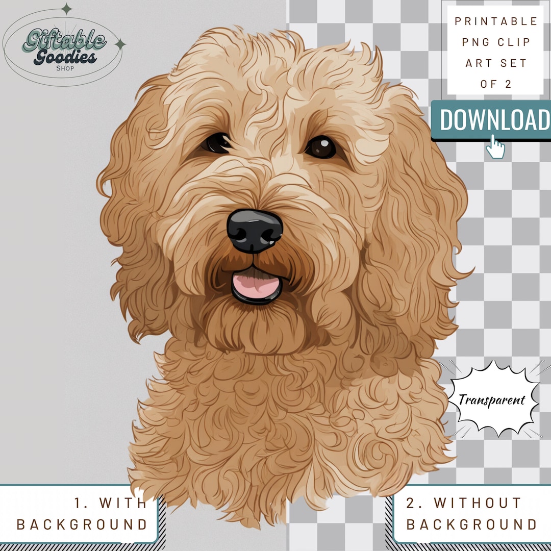 Goldendoodle Dog PNG Clip Art Bundle, Funny Dog Printable, Cute Golden ...