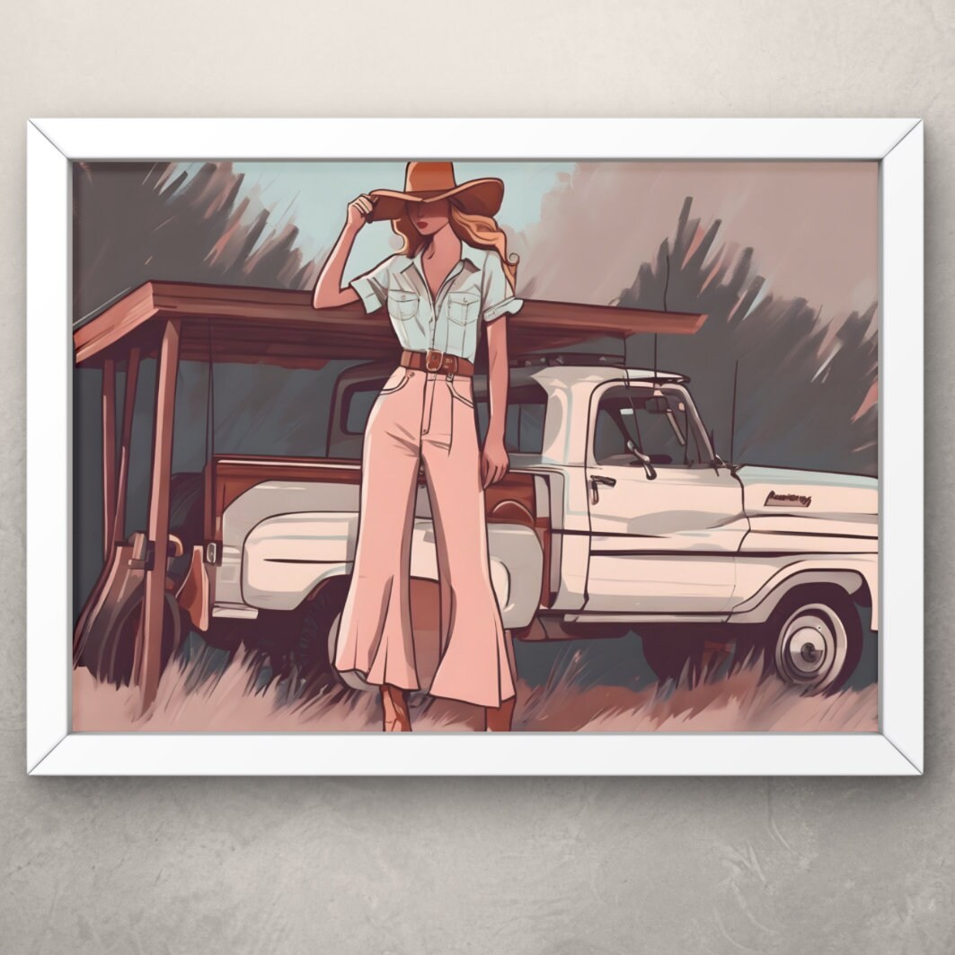 Western Cowgirl Pickup Truck Digital Art Bundle Printable Boho Southern ...