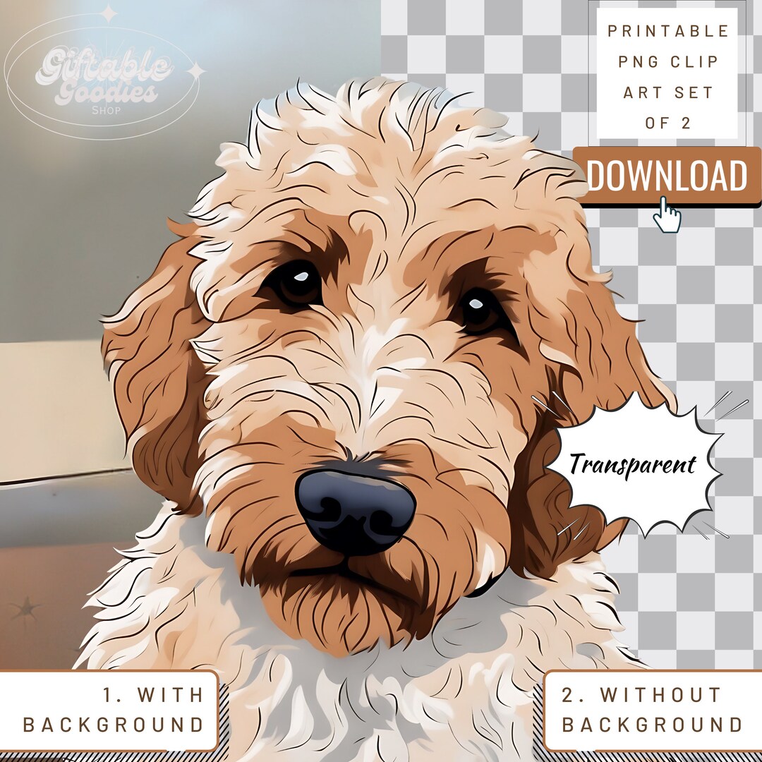 Goldendoodle Dog PNG Clip Art Bundle, Funny Dog Printable, Cute Golden ...